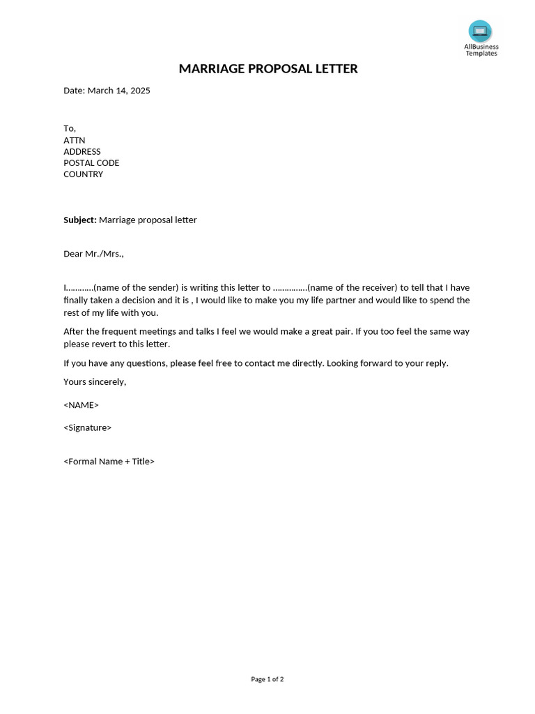 Marriage Proposal Letter Template | PDF