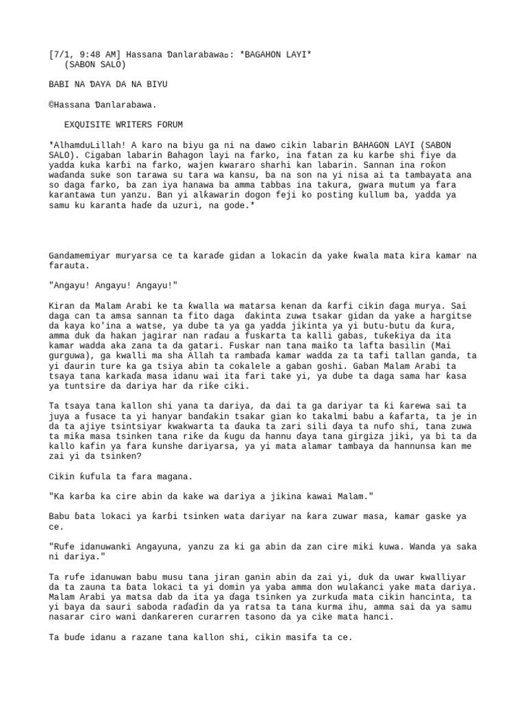 Sabon Salo(Bahagon Layi) | PDF