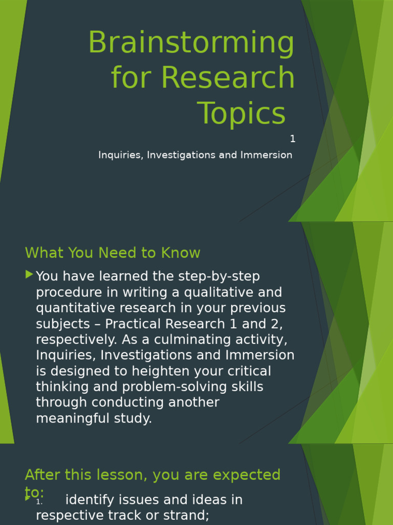 Brainstorming For Research Topics | PDF | Question | Cognition
