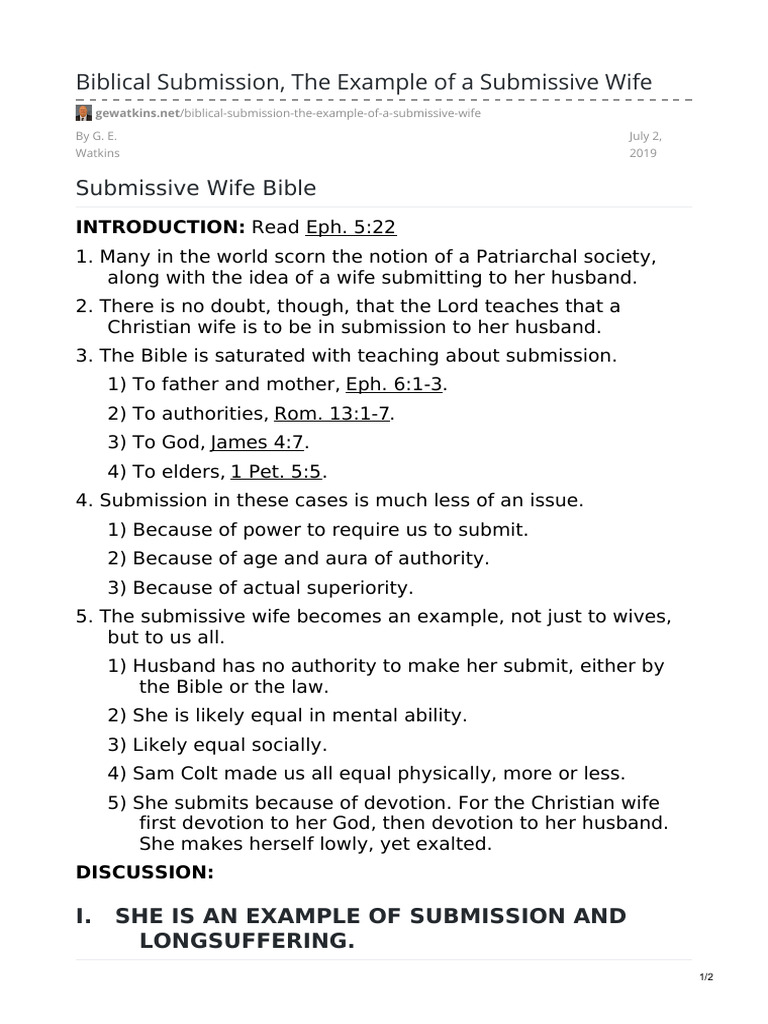 Biblical Submission The Example of A Submissive Wife | PDF | Bible ...