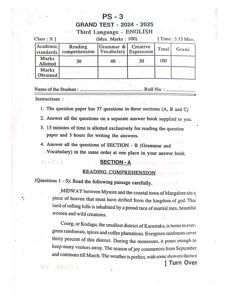 Grand Test English Paper' | PDF
