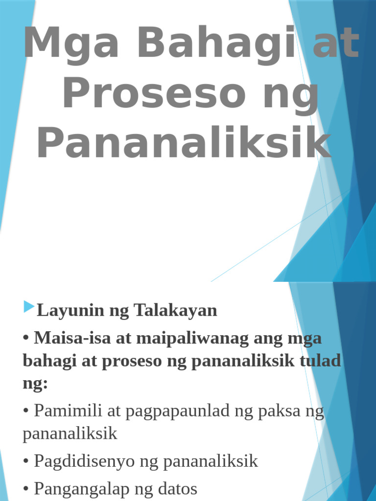 Mga Bahagi at Proseso Ng Pananaliksik PPT | PDF
