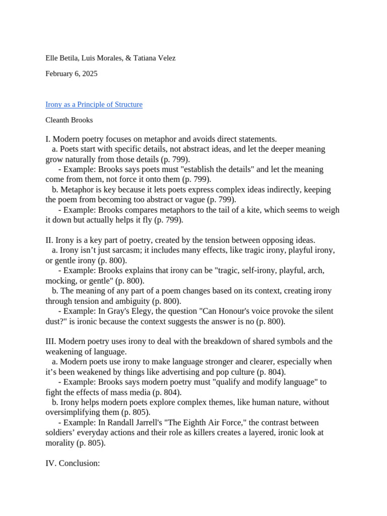 "Irony As A Principle Structure" Analysis and Outline | PDF | Irony ...