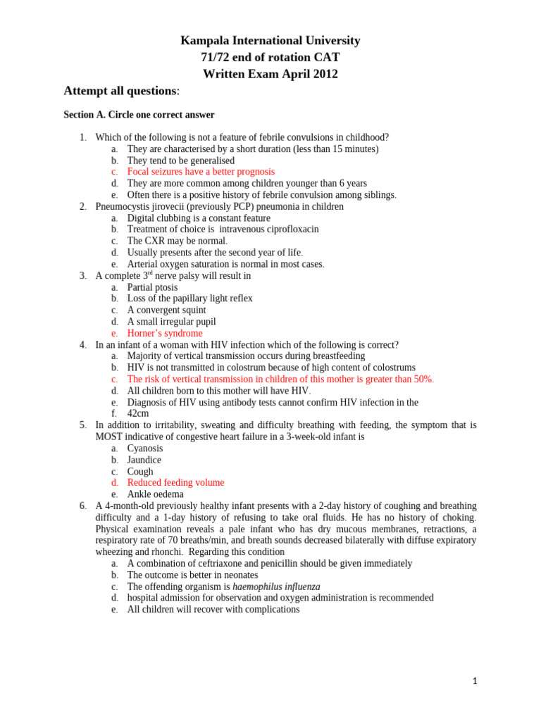 10-Written Exam April 2012 KIU | PDF | Pneumonia | Diarrhea