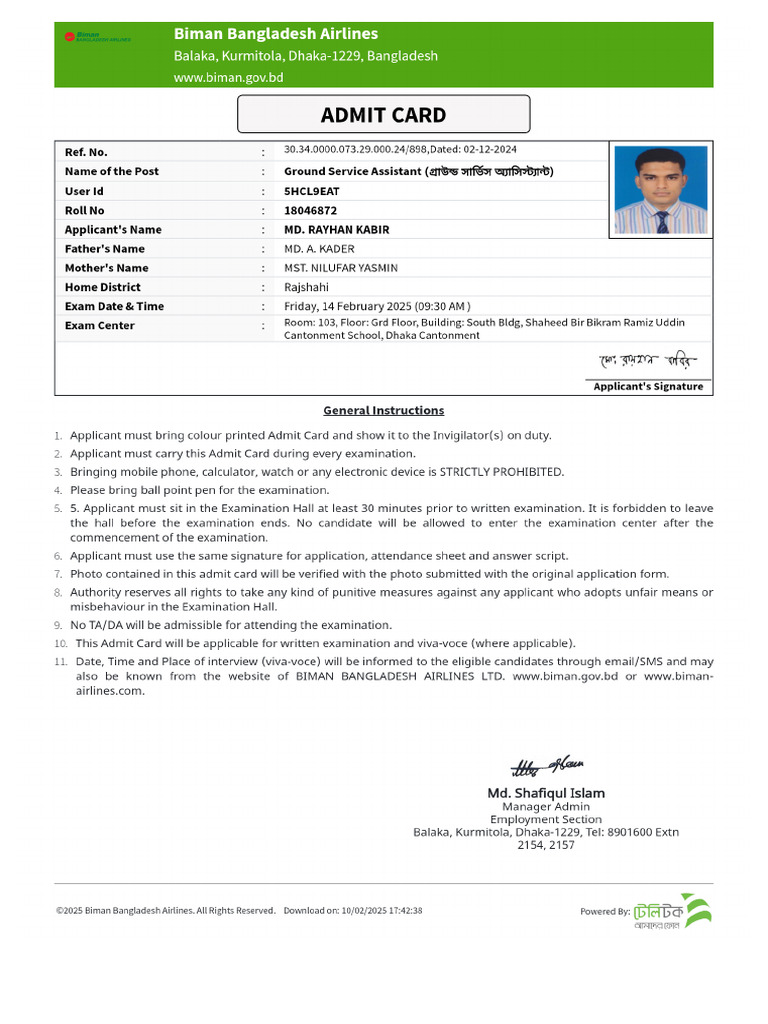 AdmitCard BBAL3 5HCL9EAT | PDF