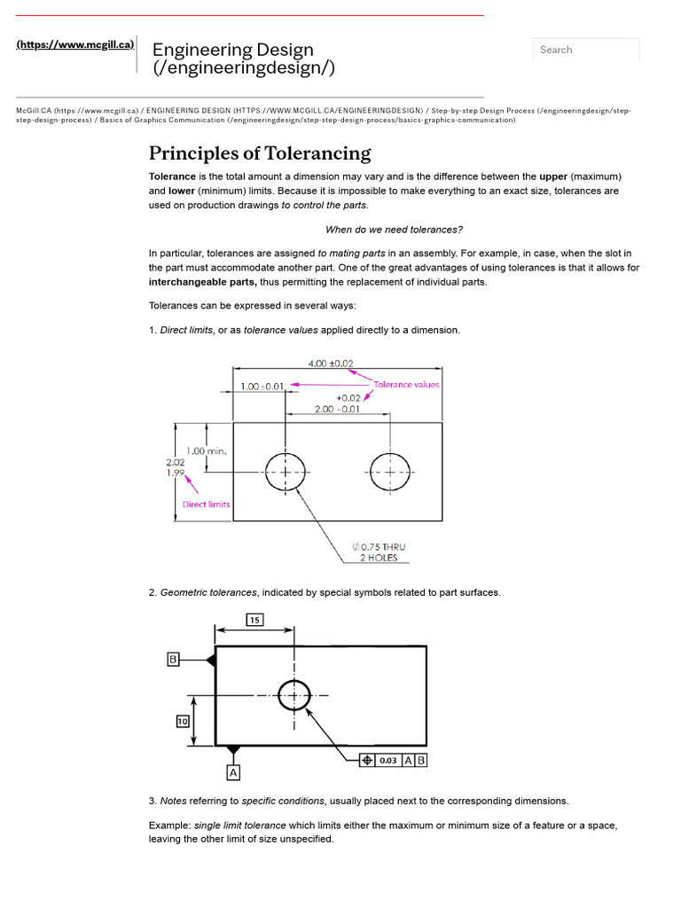 Principles of Tolerancing - Engineering Design - McGill University ...