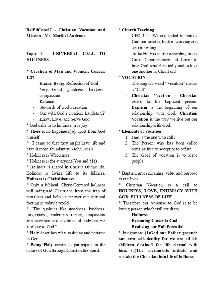 RelEdCore07 - Christian Vocation and Mission - REVIEWER | PDF ...
