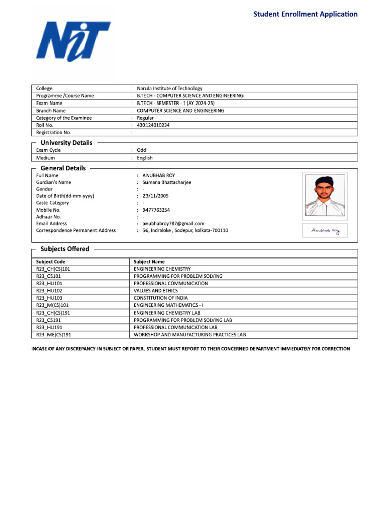 Enrollment 1st Sem | PDF