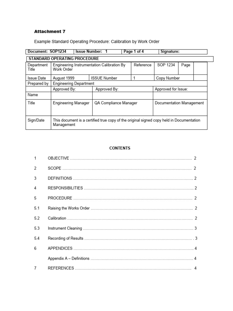 Attachment 7 Example SOP - Calibration by Work Order v3 | PDF | Calibration