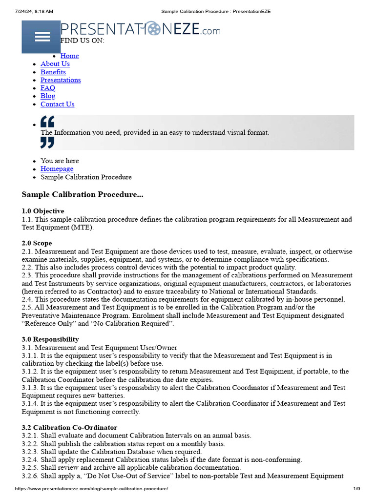 Sample Calibration Procedure - PresentationEZE | PDF | Calibration | Verification And Validation