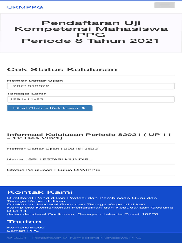 Pendaftaran Uji Kompetensi Mahasiswa PPG | PDF