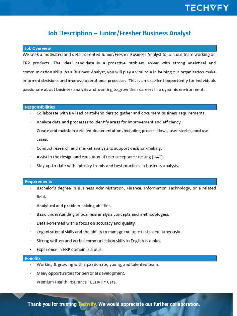 TVF_JD_Junior_Fresher_BA_202406 | PDF