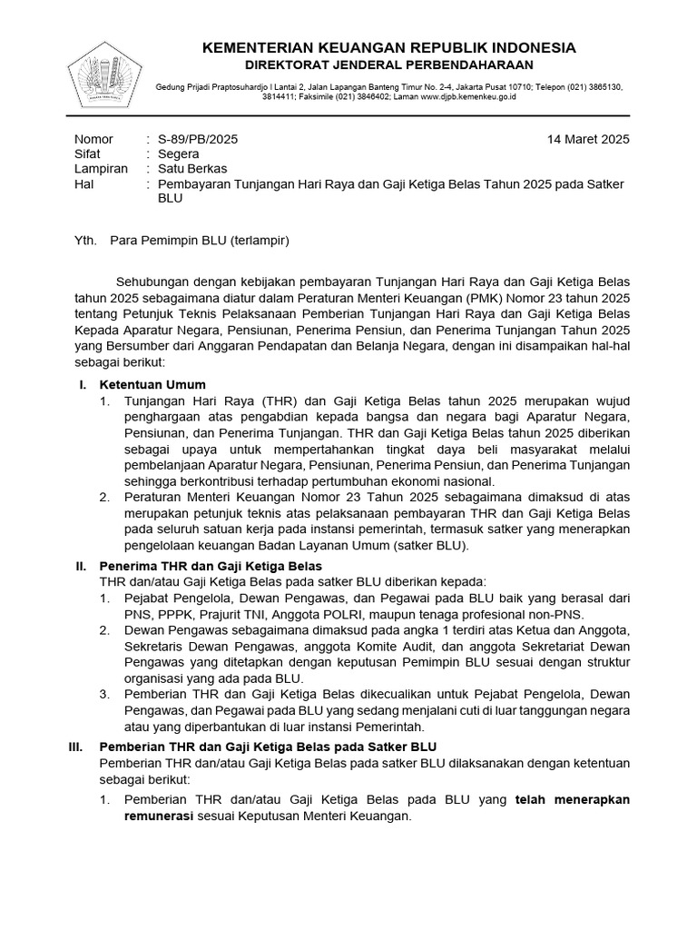 Pembayaran Tunjangan Hari Raya Dan Gaji Ketiga Belas Tahun 2025 Pada ...