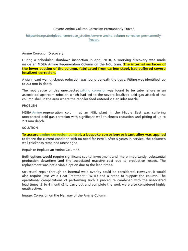 Severe Amine Column Corrosion Permanently Frozen | PDF | Corrosion ...