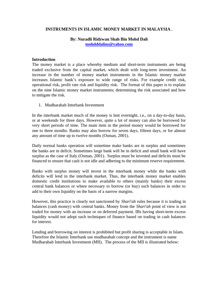 Instruments in Islamic Money Market in Malaysia | PDF | Banks | Money ...