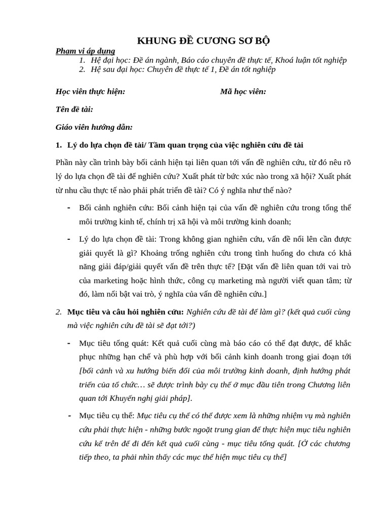 Mẫu Đề Cương Sơ Bộ KLTN NEU Final | PDF