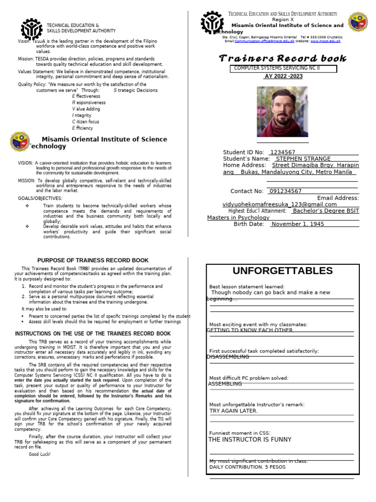 TESDA Trainee Record Book 2022-2023 | PDF | Computer Network