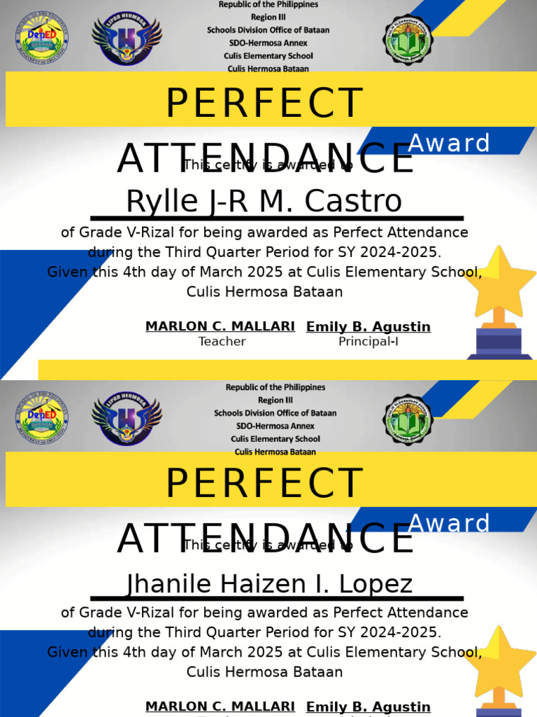 Perfect Attendance Certificate | PDF