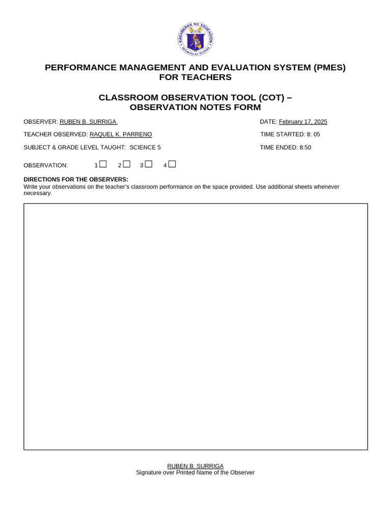 Annex C-7_COT Observation Notes Form | PDF
