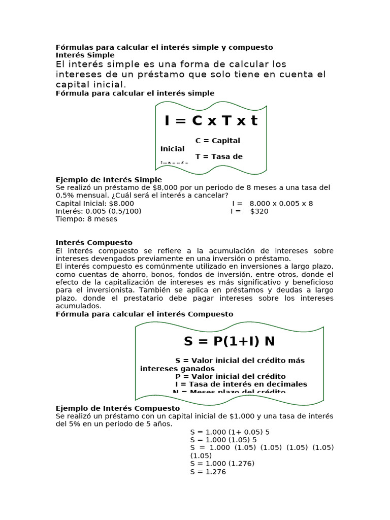 Fórmulas de Interés Simple y Compuesto | PDF