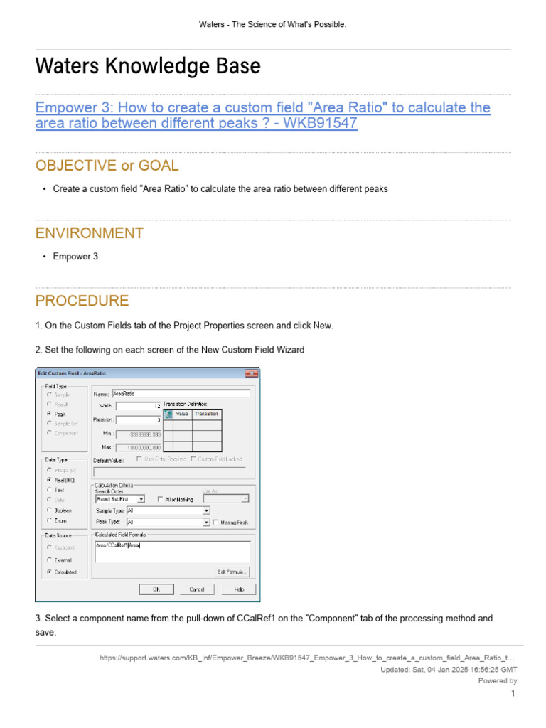 Create Area Ratio Custom Field in Empower | PDF