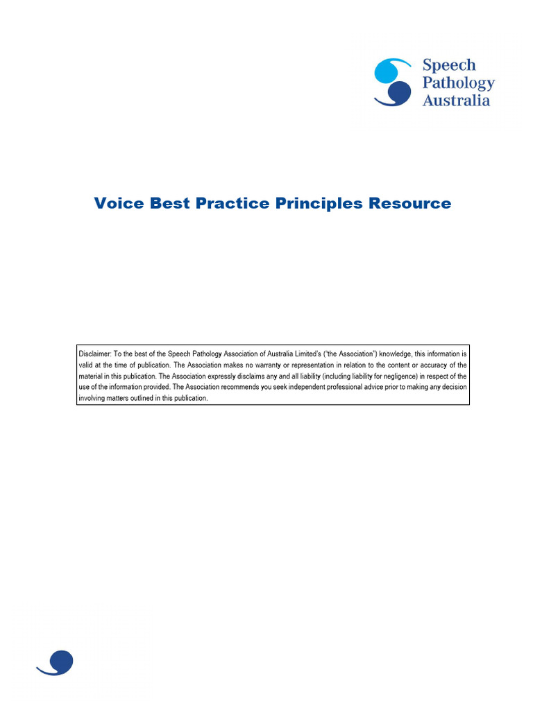 Laryngology - Voice Best Practice Principles Resource | PDF | Human ...