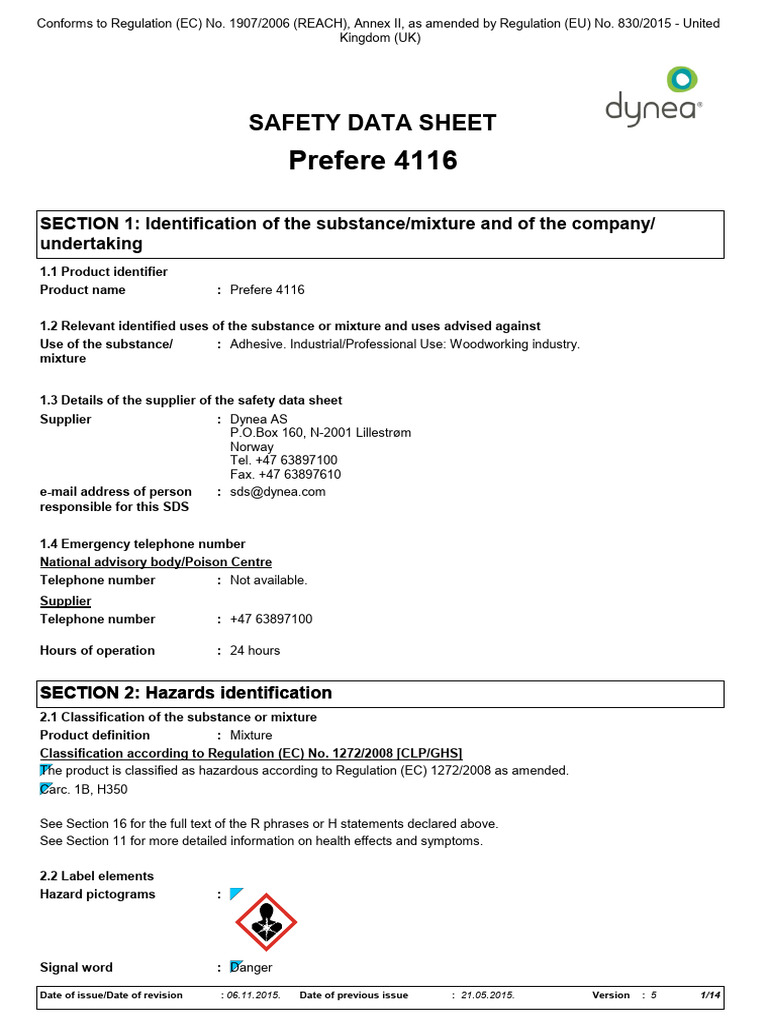 SDB - Prefere 4116 (English) | PDF | Toxicity | Waste
