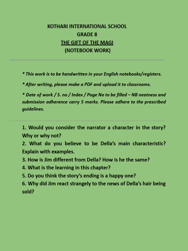 Notebook Work - The Gift of The Magi | PDF