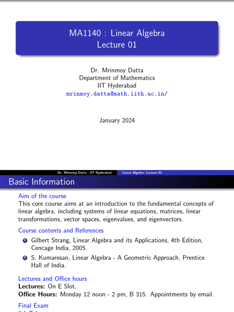 Linear - Algebra Lecture 1 | PDF | Linear Algebra | Algebra