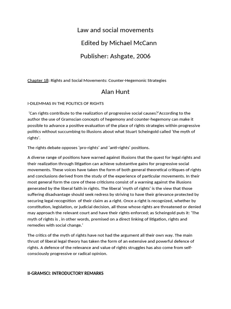 Rights and Social Movements Counter-Hegemonic Strategies Alan Hunt ...