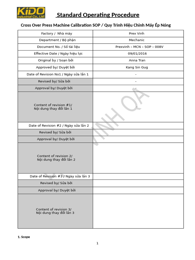 SOP for Cross Over Press Calibration | PDF | Calibration | Temperature