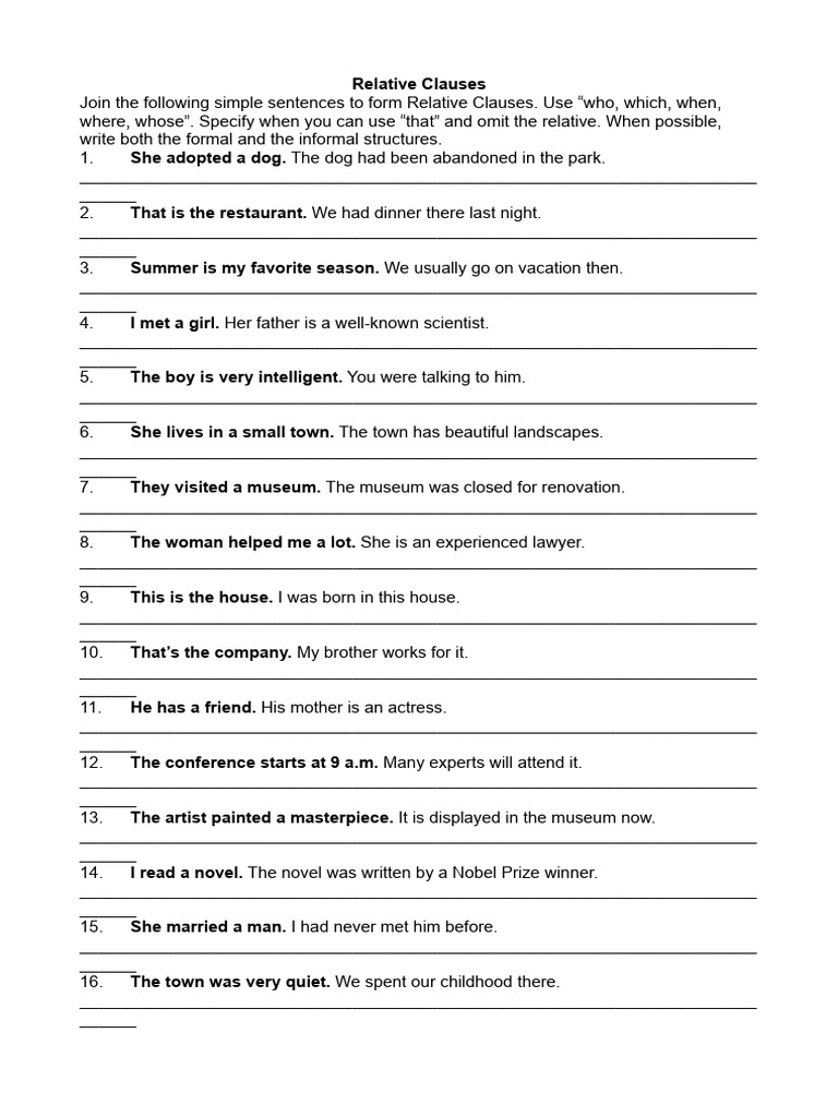 Relative Clauses Joining Exercises | PDF