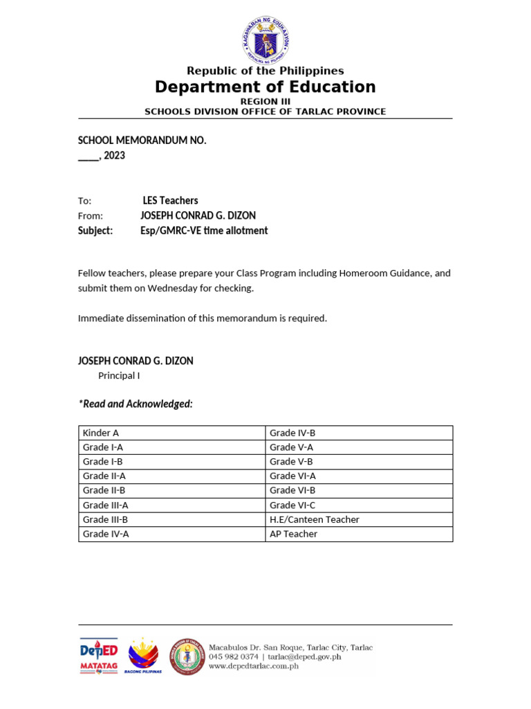 Memo Class Program 1 | PDF