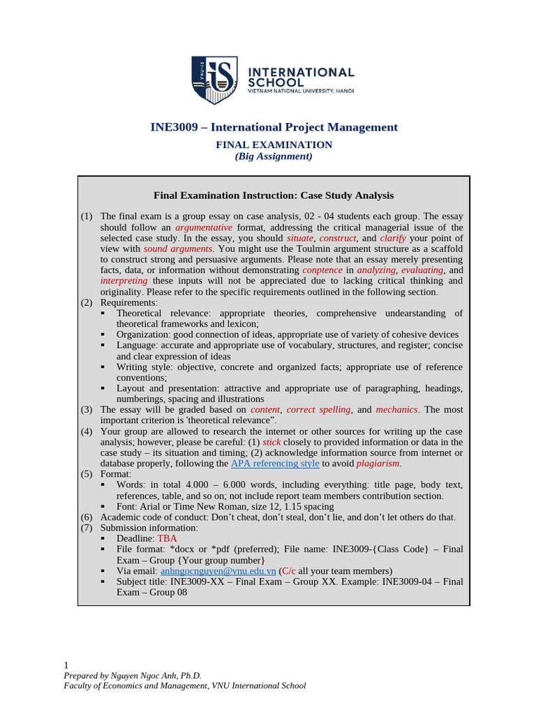 INE3009 IPM - Final Exam (Supplement - Ver. 20240420) | PDF | Theory | Essays