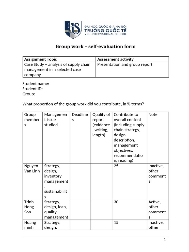 Self-Evaluation Form - SCM | PDF | Business