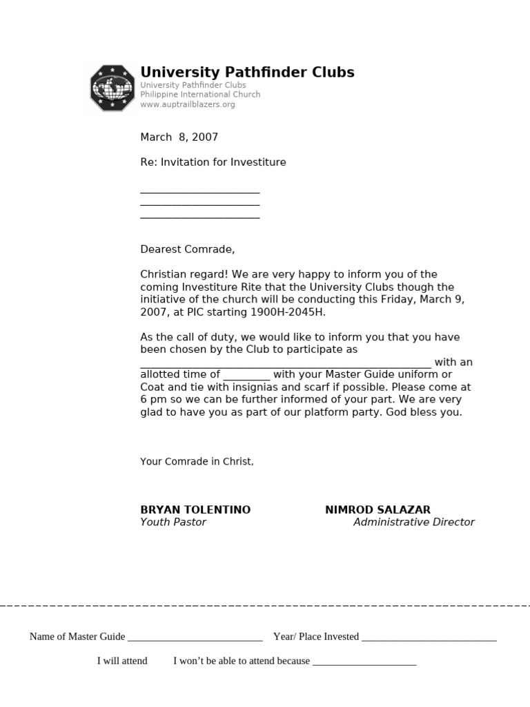 University Pathfinder Clubs Investiture Invite | PDF