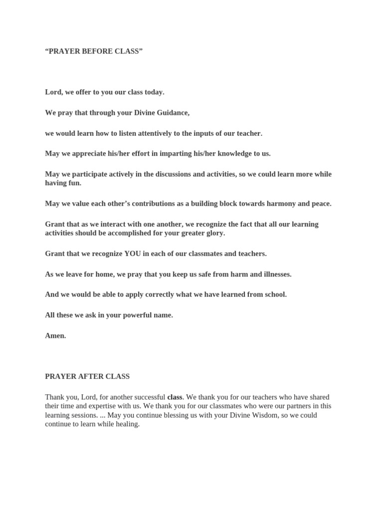 Prayer Before & After Class | PDF
