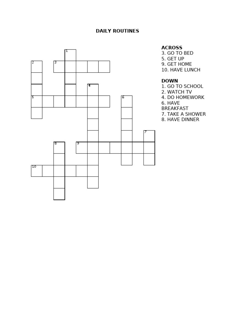 Daily Routines Crossword Puzzle | PDF