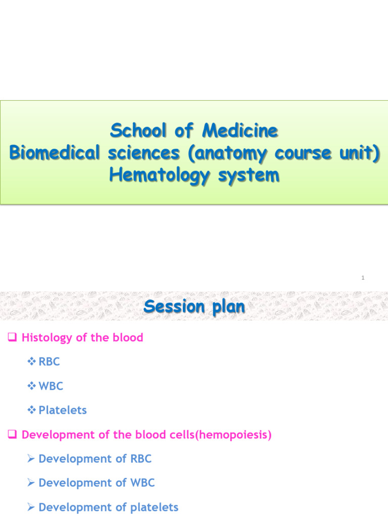 Lecture 1 Hematology System | PDF | White Blood Cell | Lymphocyte