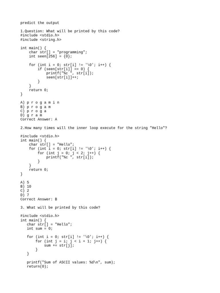 C Programming Output Predictions | PDF | String (Computer Science) | Computer Engineering
