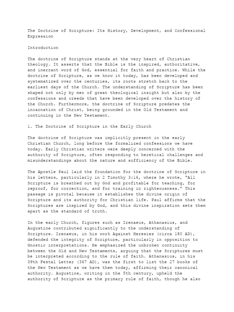 The Doctrine of Scripture - Its History, Development, and Confessional ...