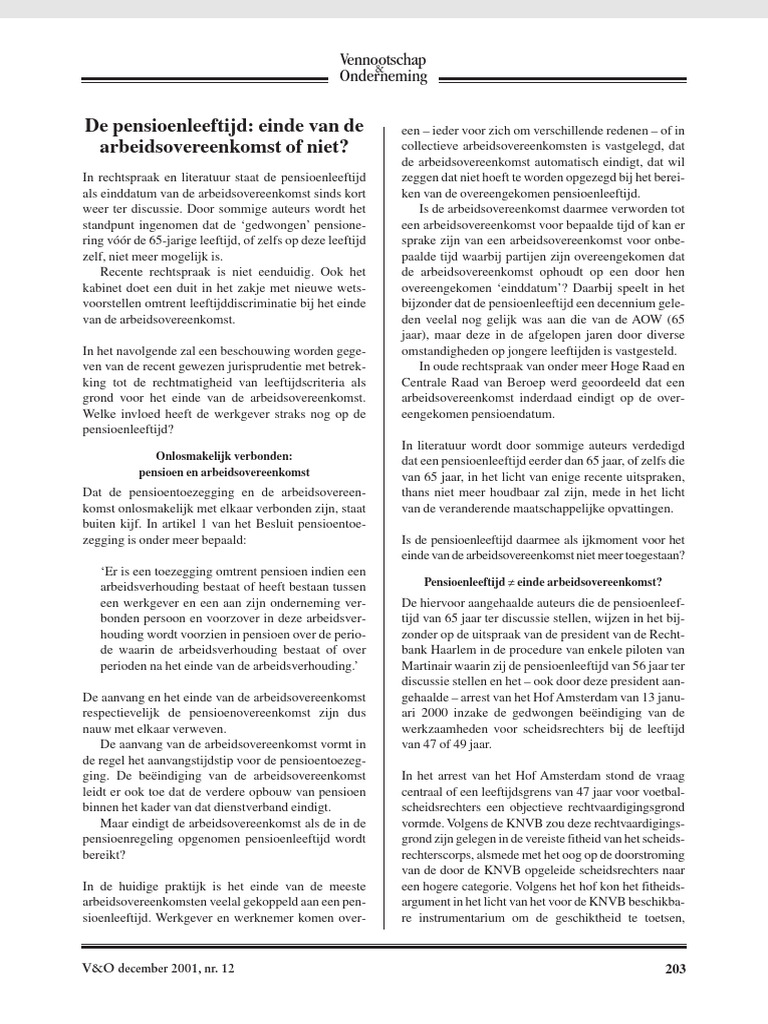 De Pensioenleeftijd Einde Van de Arbeidsovereenkomst of Niet | PDF