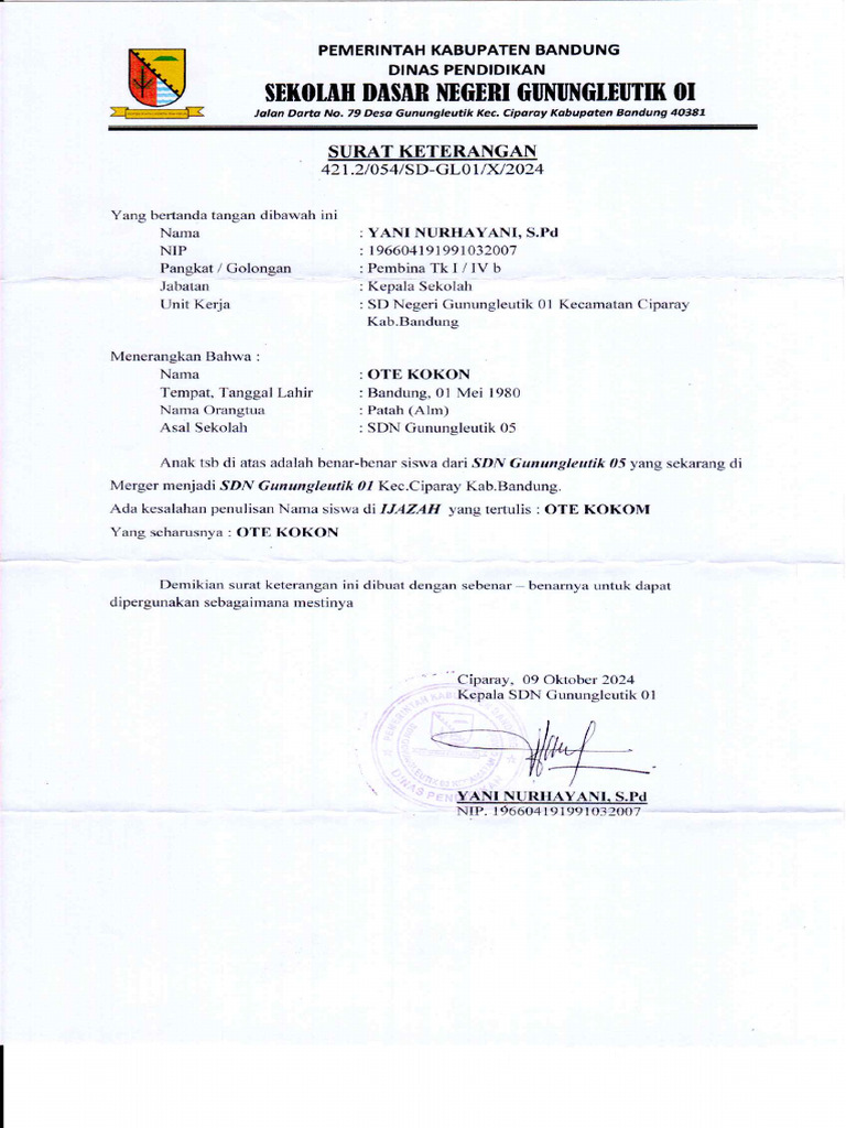 Keterangan Beda Nama Ijazah | PDF