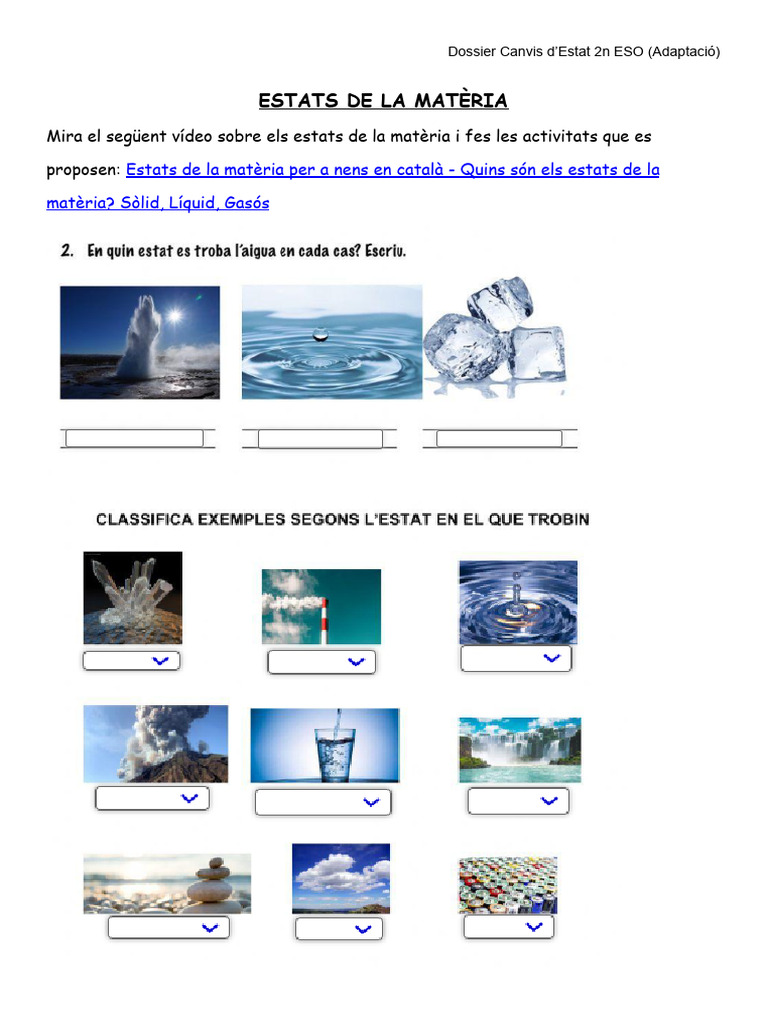 Dossier Adaptació Nouvinguts Estats de La Matèria I Canvis D'estat | PDF
