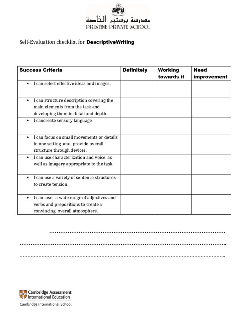 Check List - Descriptive Writing | PDF