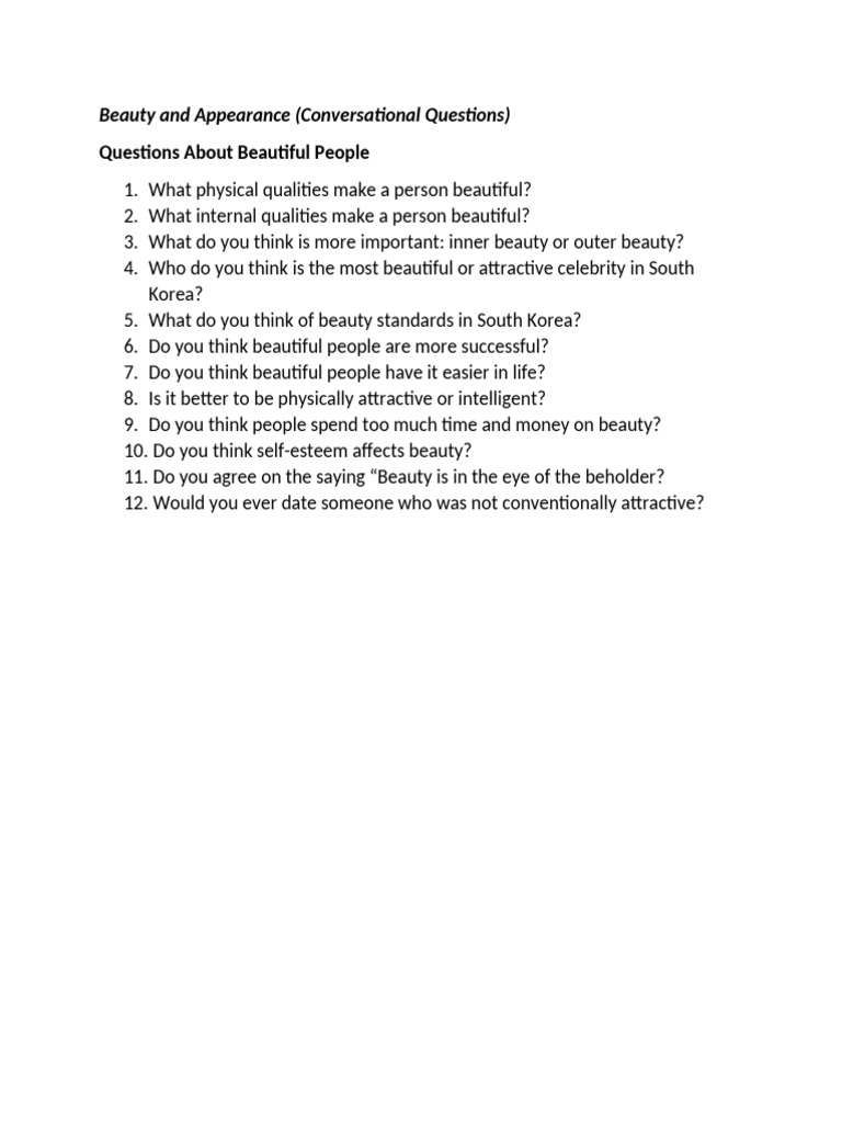 Beauty and Appearance_Conversation Questions | PDF
