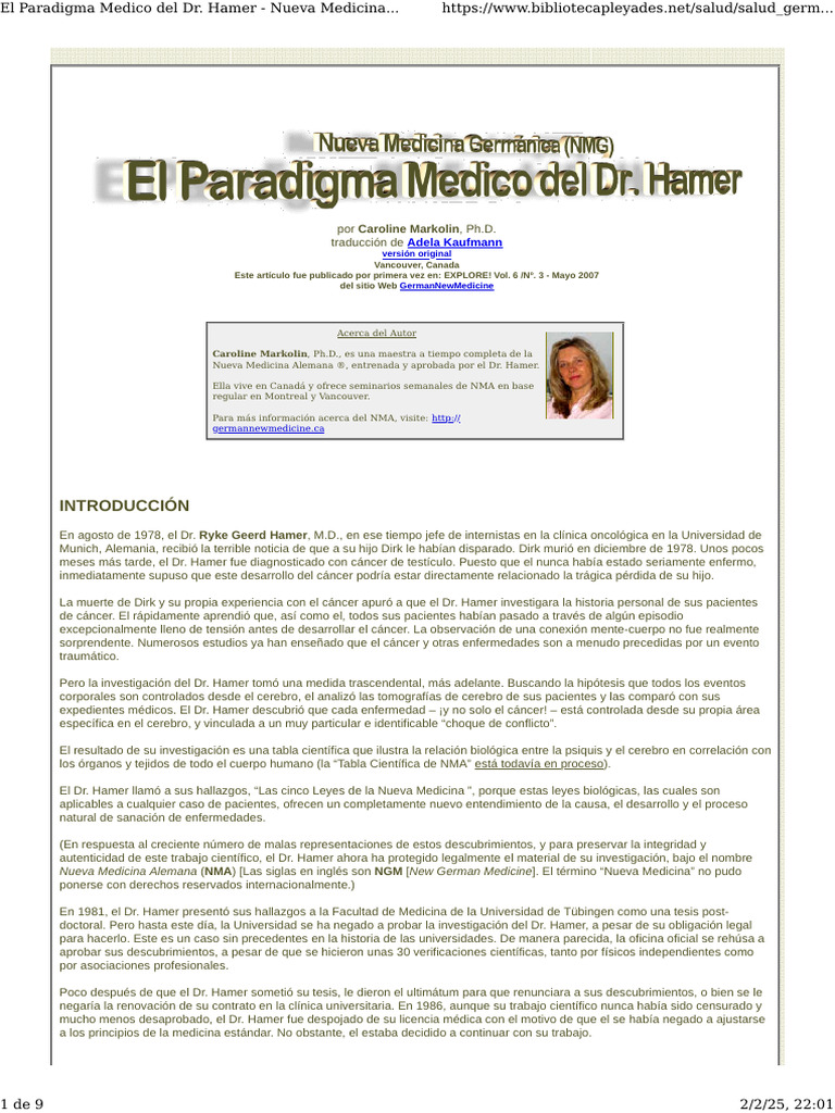 El Paradigma Medico Del Dr. Hamer - Nueva Medicina Germánica (NMG) | PDF | Cáncer | Neoplasias