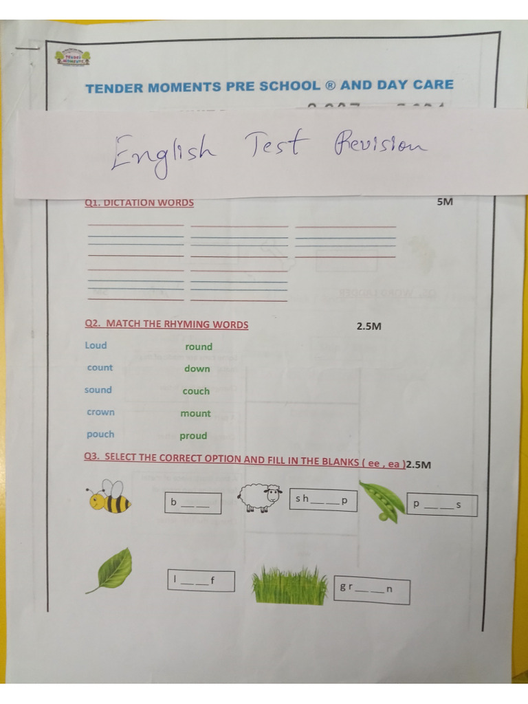 Test Revision English LKG | PDF