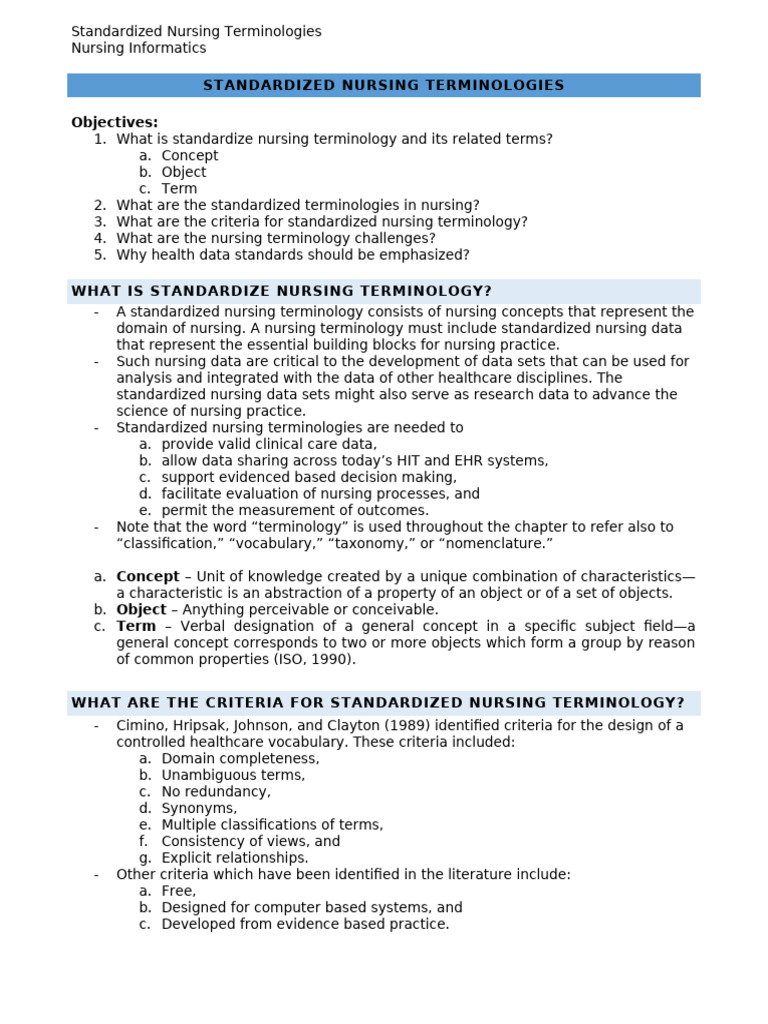 2 Chapter 8 Standardized Nursing Terminologies - Complete | PDF ...