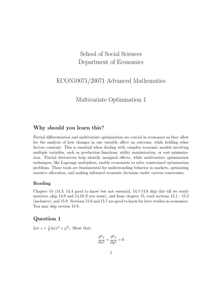 Week 4 - Multivariate Optimisation 1 PDF | PDF